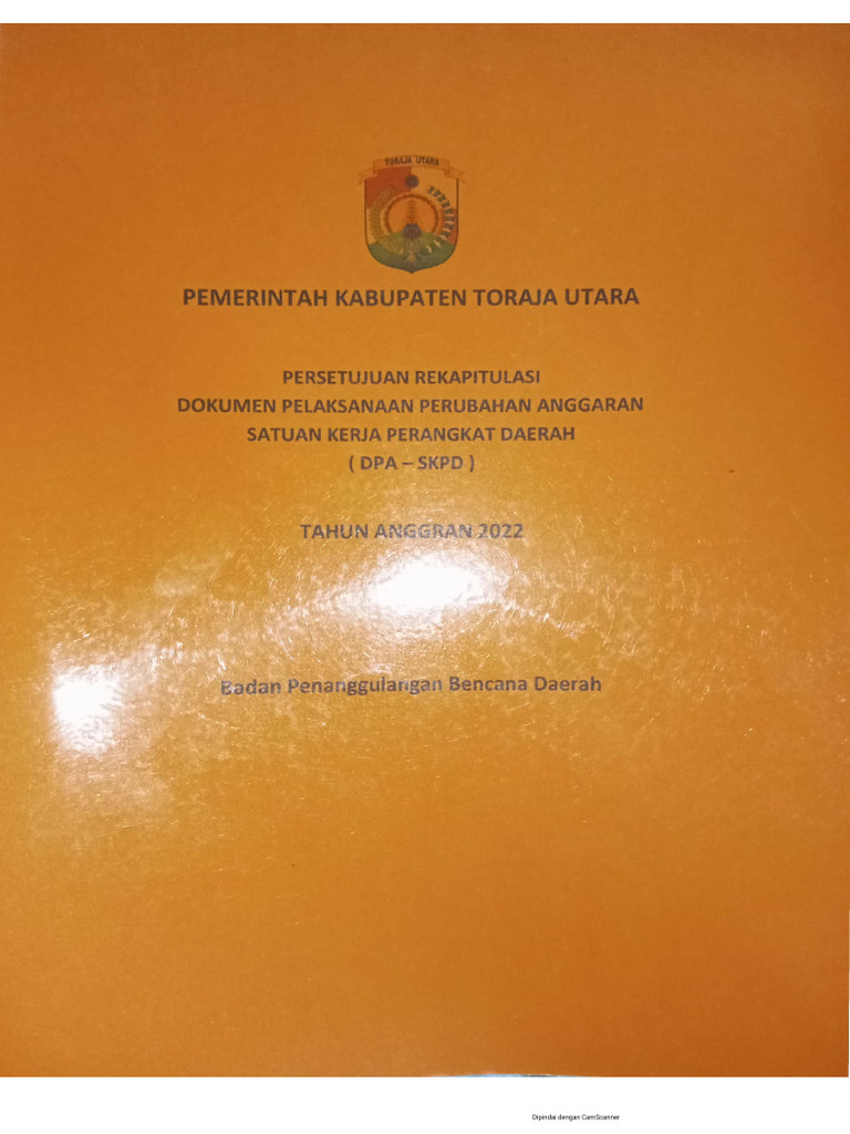 Dpa Perubahan SKPD 2022-BPBD Kabupaten Toraja Utara | PDF
