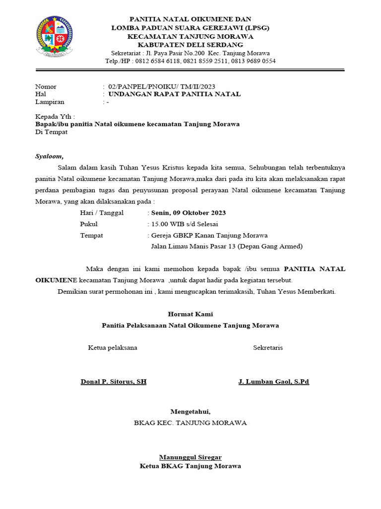UNDANGAN RAPAT PANITIA NATAL | PDF