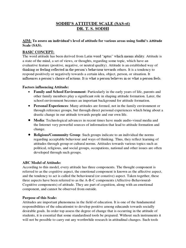 SAS - Report | PDF | Attitude (Psychology) | Thought