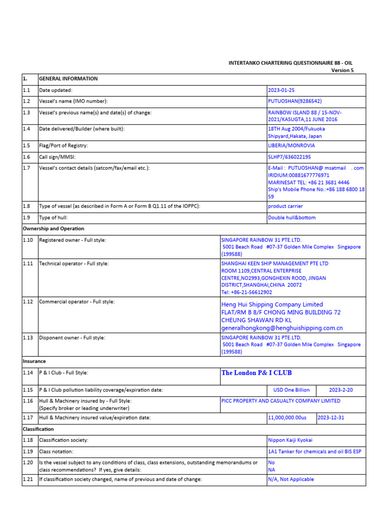 Putuoshan Q88 1 | PDF | Tonnage | Marine Propulsion