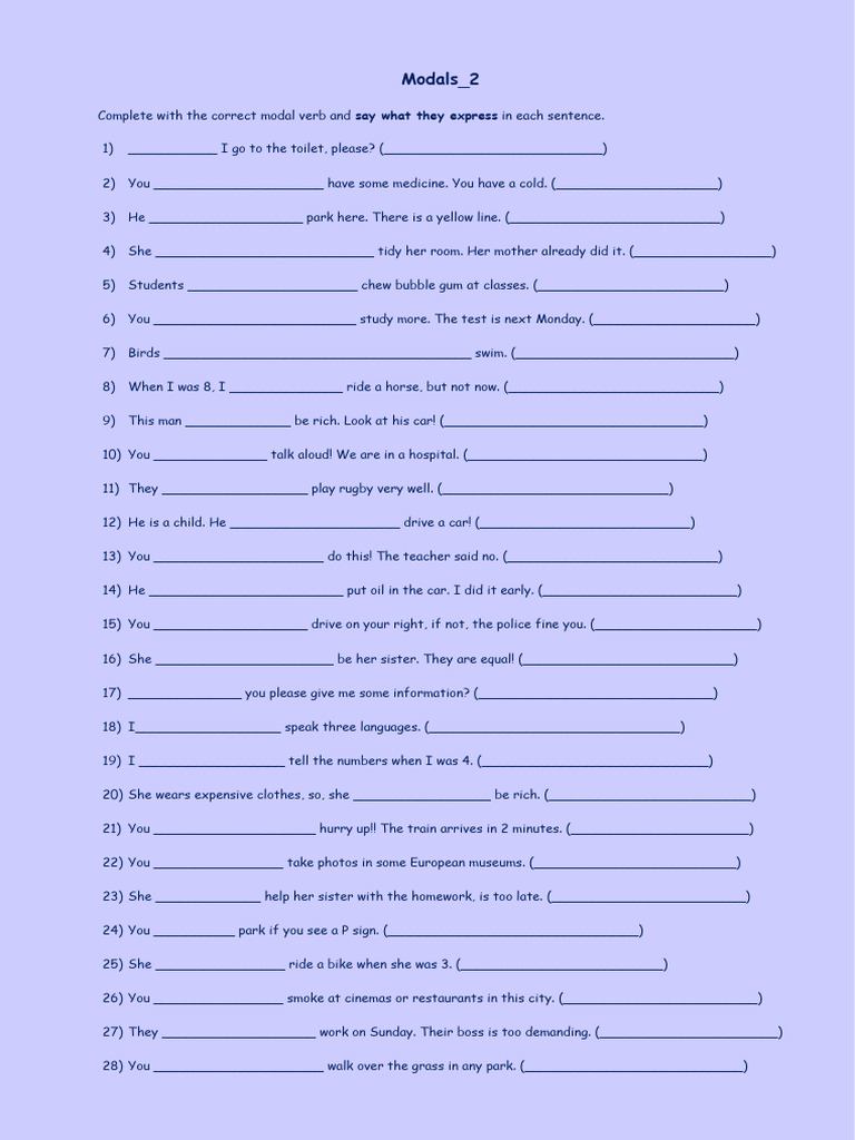 Modal Verbs Exercise 2 | PDF | Human Communication | Language Mechanics