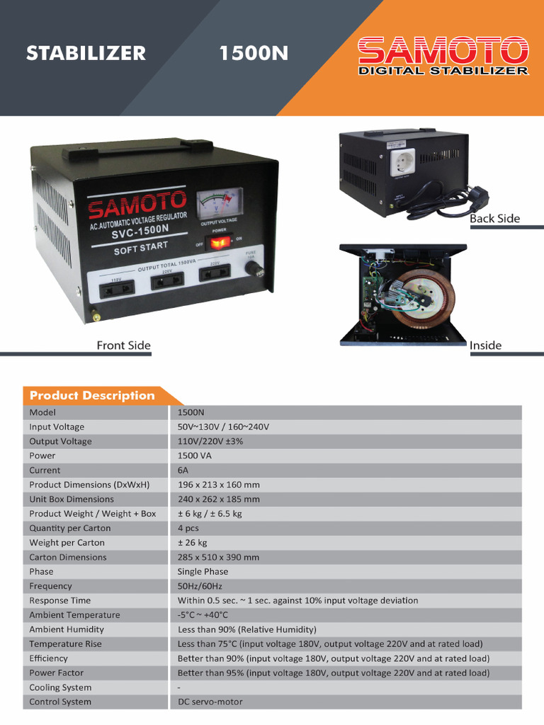 Datasheet STABILIZER SAMOTO 1500N | PDF