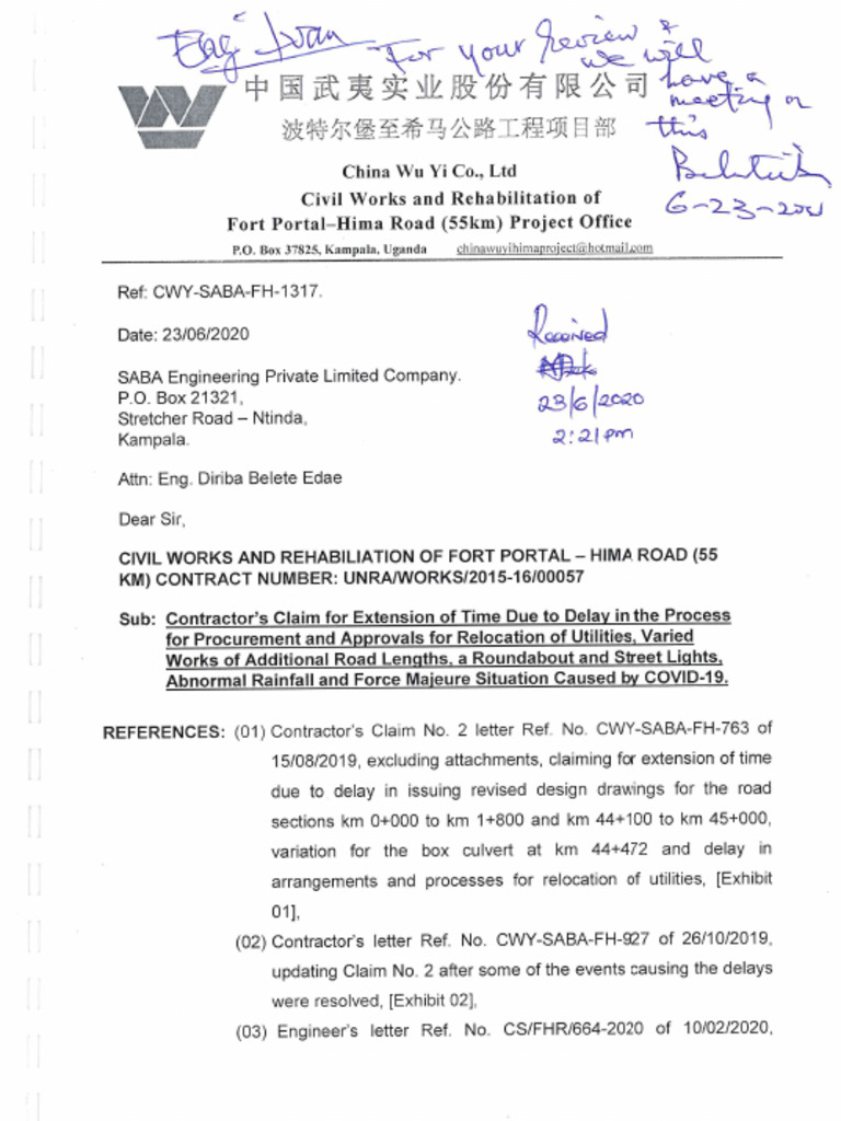 1317- Contractor's claim fro extension of time due to delay in the ...