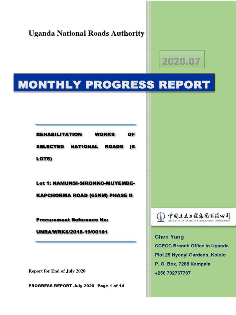 Progress Report July 2020 Final Pdf Concrete Road