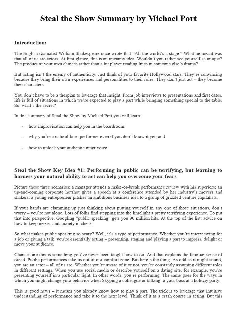 Michael Port - Steal The Show - Summary | PDF | Public Speaking ...