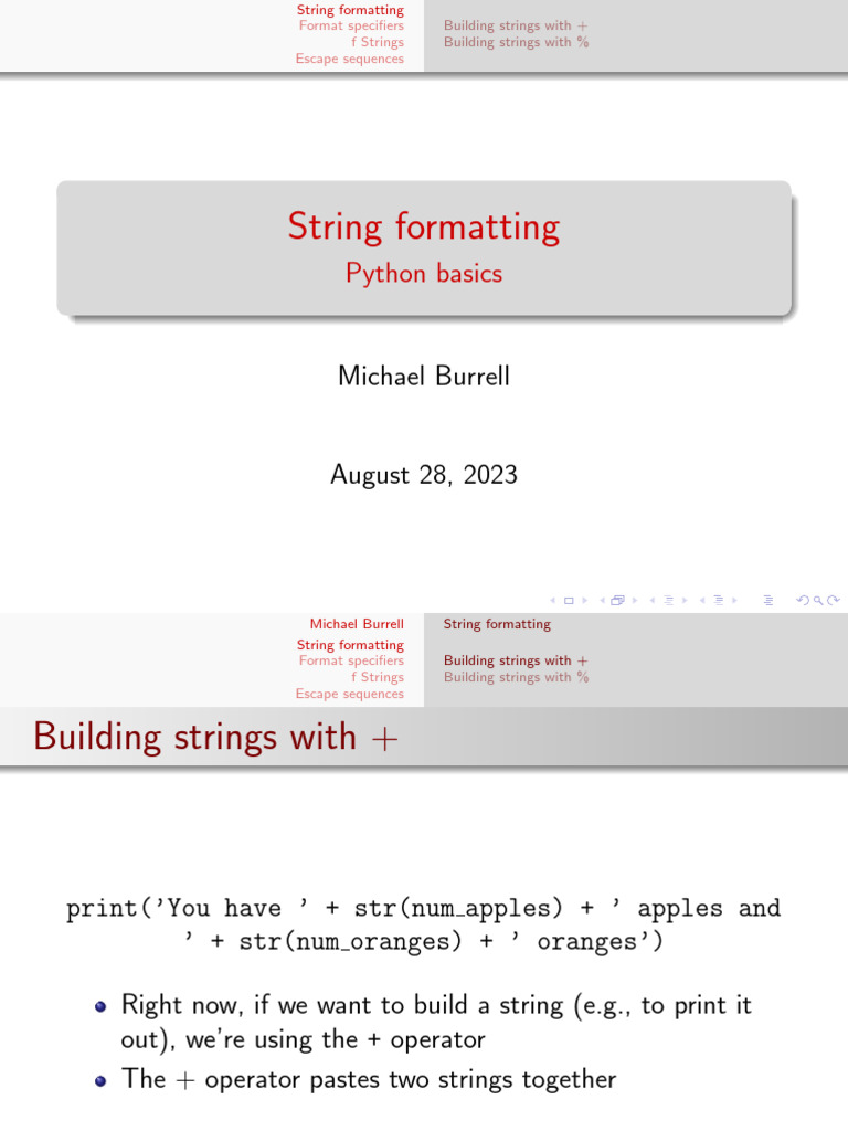 Slides 04 String Formatting | PDF | Mathematics | Computing