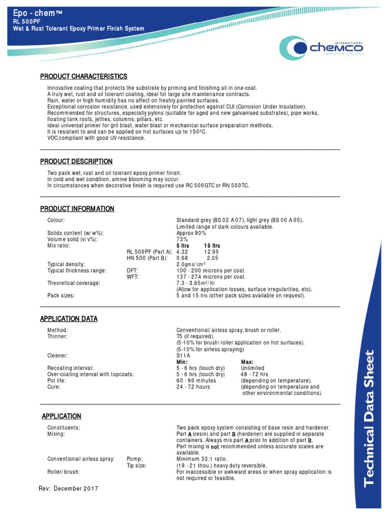 00.1.TDS - RL 500 PF | PDF | Epoxy | Materials