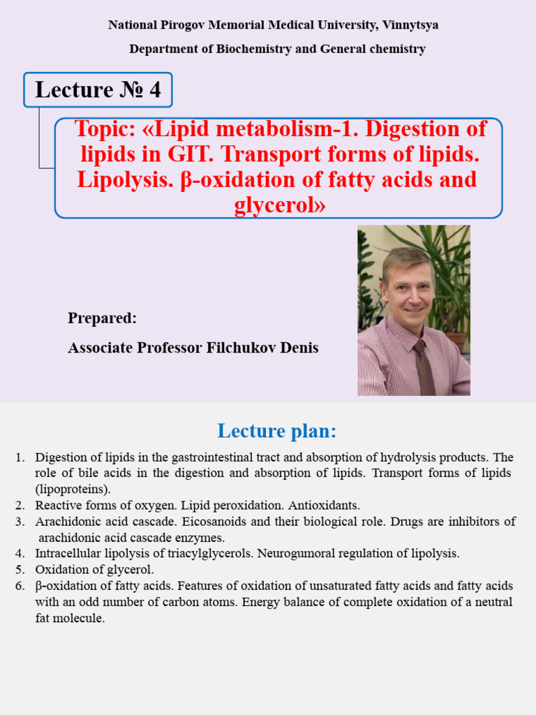 Lecture 04. Lipid Metabolism-1. Digestion of Lipids in GIT. Transport Forms of Lipids | PDF ...