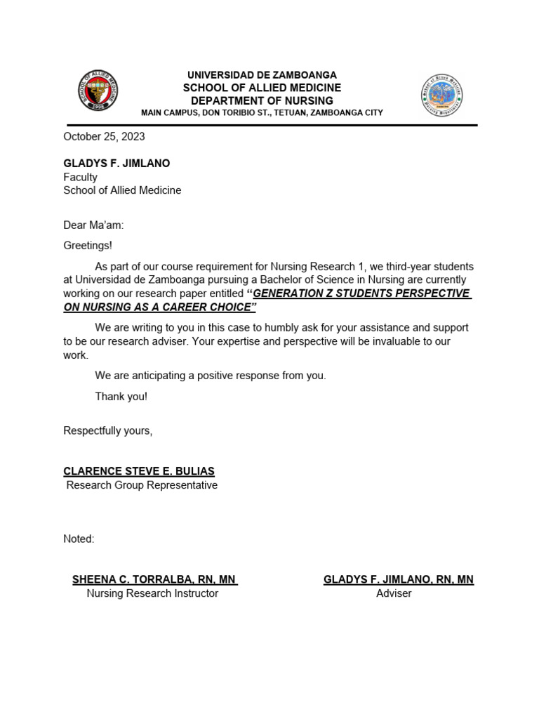 Letter For Adviser | PDF