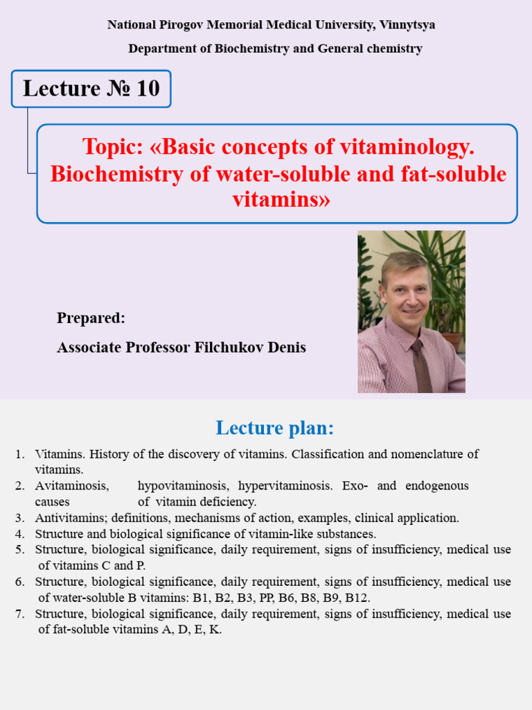 Lecture 10. Basic Concepts of Vitaminology. Biochemistry of Water ...