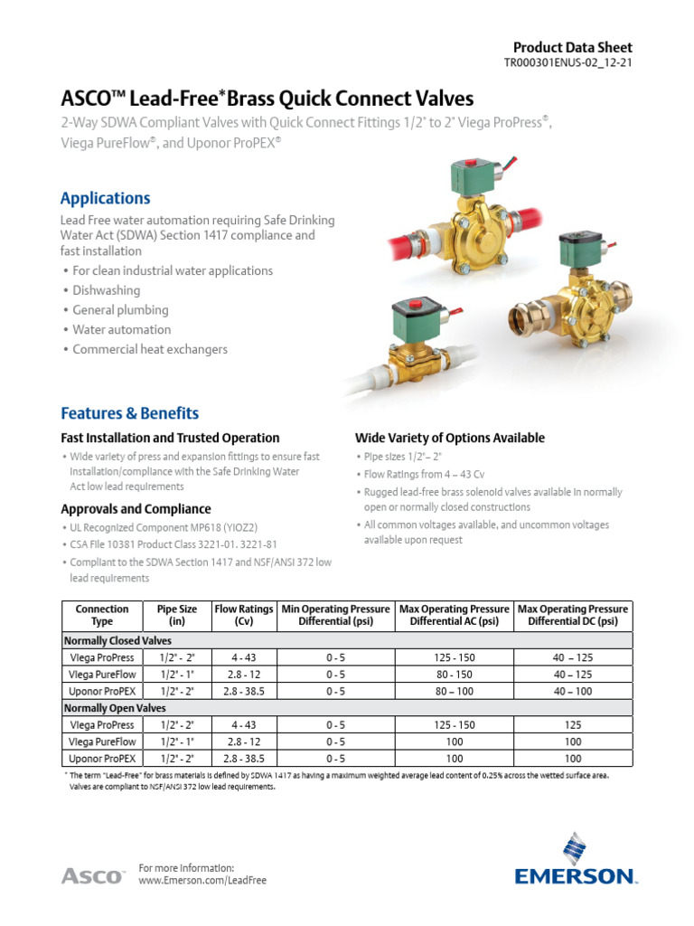 Data Sheet Series 210 Quick Connect Solenoid Valves Asco en 7409482 ...