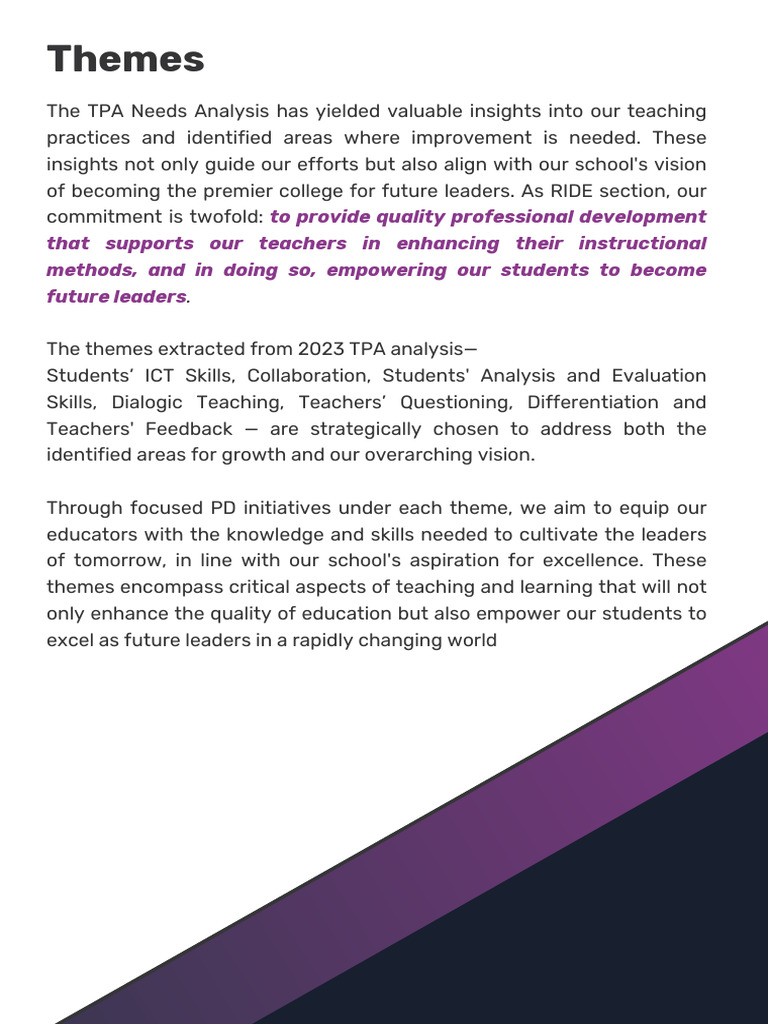 PD Themes 2024 Cycle 1 | PDF | Differentiated Instruction | Educational Technology