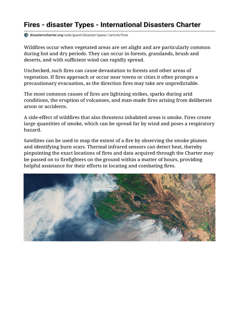 Fires - disaster Types - International Disasters Charter | PDF