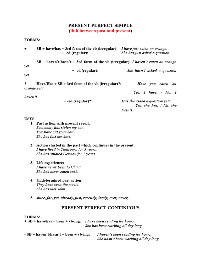 Present Perfect Simple - Continuous | PDF | Linguistics | Grammar