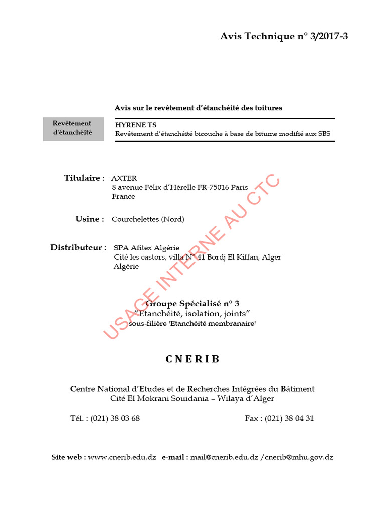 AU CTC: Avis Technique N° 3/2017-3 | PDF | Mortier (matériau) | Soudage