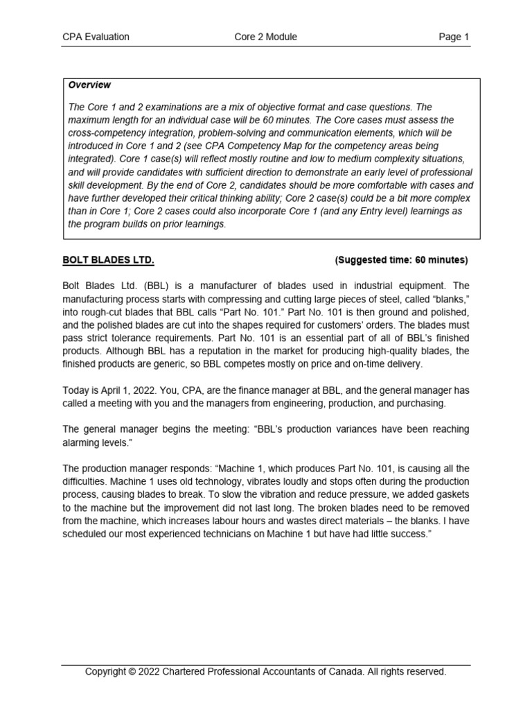 CPA Canada Core 2 Mock Exam - Bolt Blades LTD | PDF | Depreciation ...