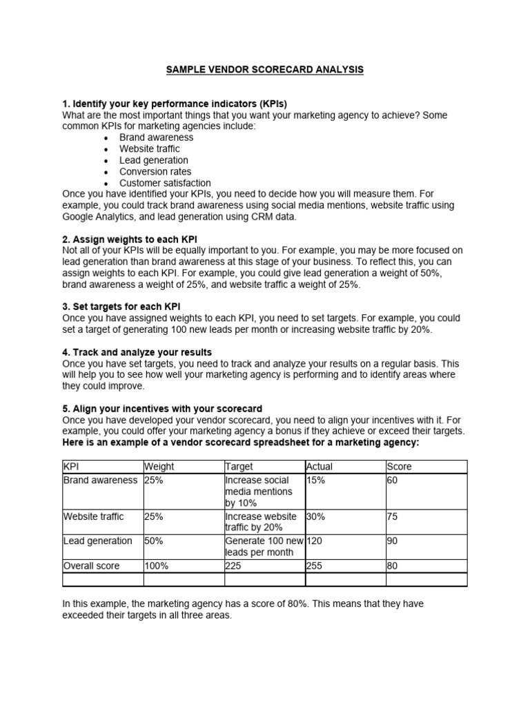 Sample Vendor Scorecard Analysis | PDF | Performance Indicator ...