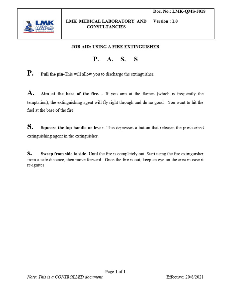 LMK-QMS-J018-Fire Extinguisher Use | PDF | Self-Improvement