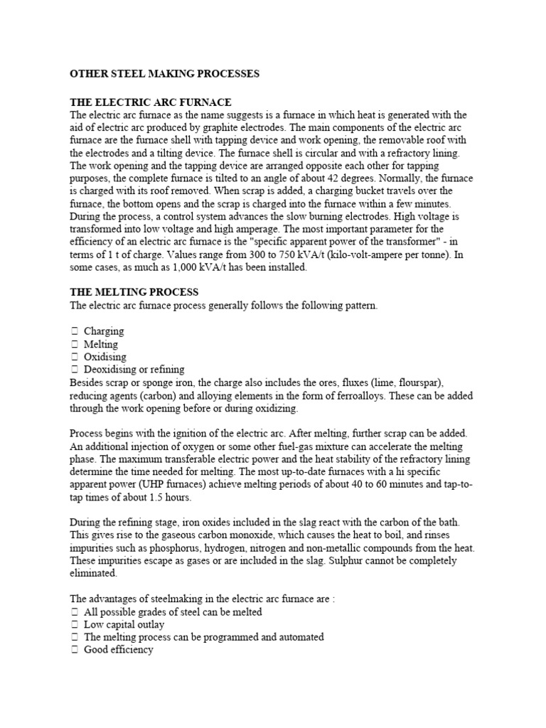 Other Steel Making Processes PDF Steelmaking Chemical Elements