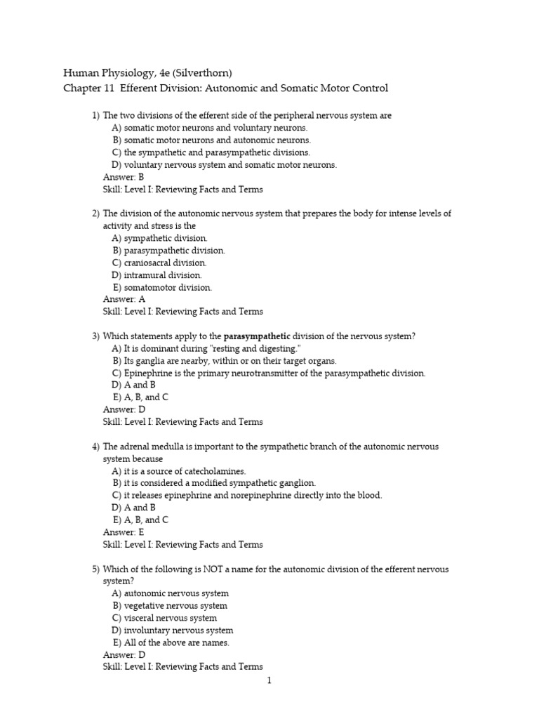 Efferent Division - Autonomic and Somatic Motor Control | PDF ...