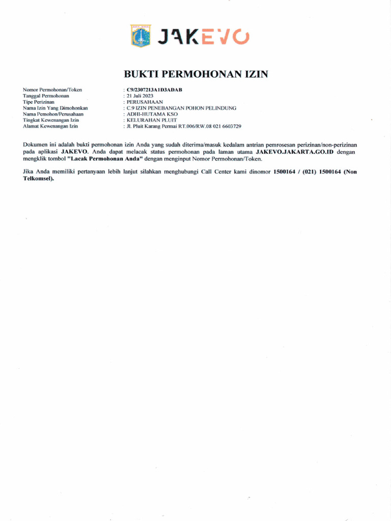 BUKTI PENGAJUAN PENEBANGAN POHON PELINDUNG JAKEVO JSS | PDF