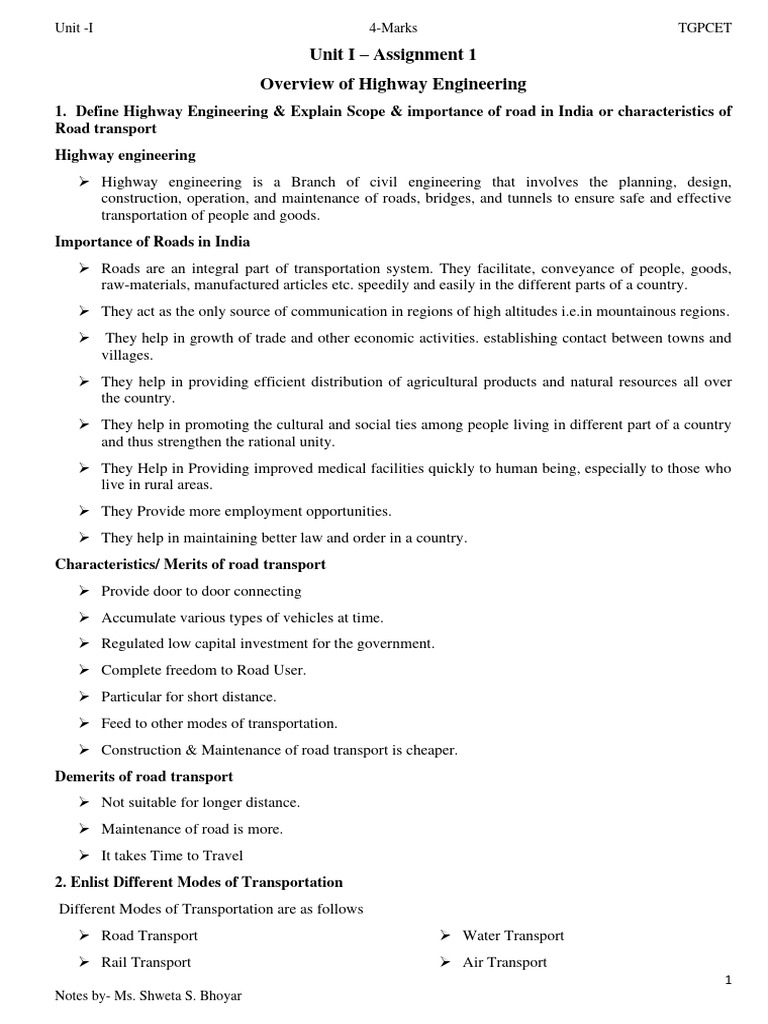 Unit 1 Overview To Highway Engg | PDF | Road | Transport