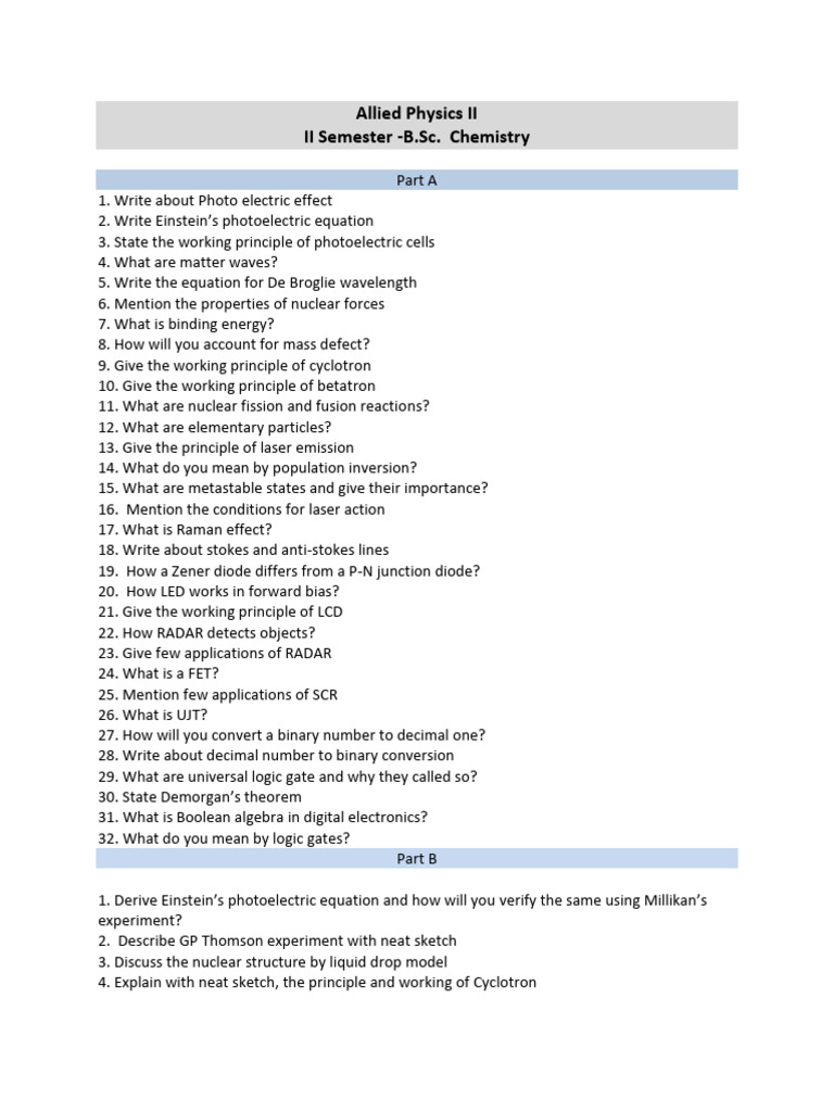 BSC (Chem & Maths) Allied Physics Sem I & II | PDF | Photoelectric Effect | P–N Junction