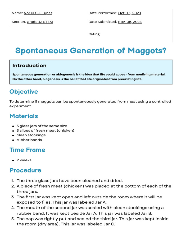 Redi's Experiment on Maggot Generation | PDF | Experiment