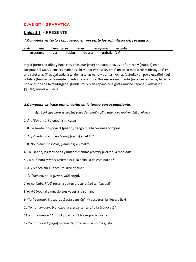 Gramática - Diferentes tiempos verbales | PDF