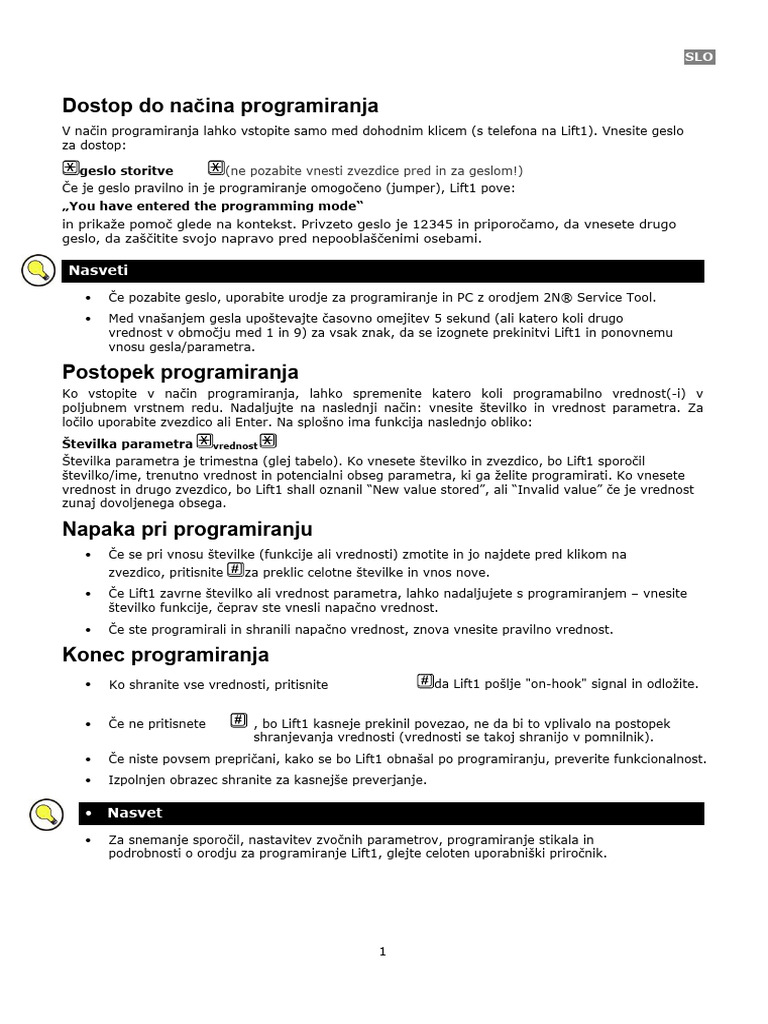 Programiranje Govorne Naprave 2N Lift1 | PDF