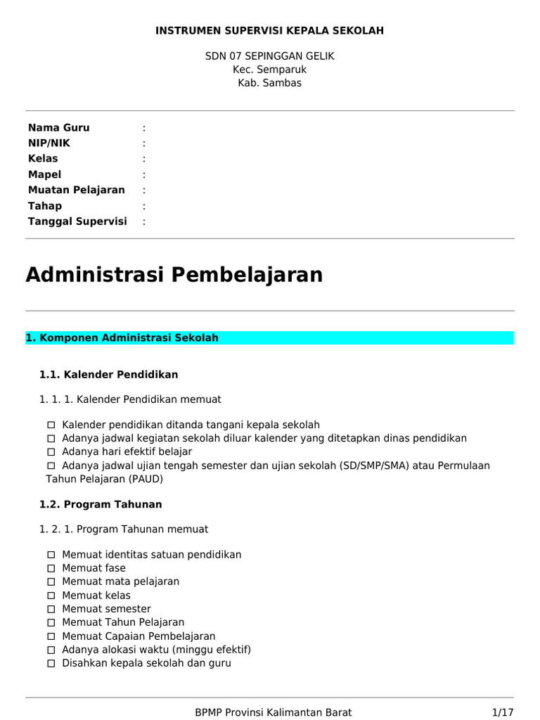 instrumen-supervisi-kepala-sekolah | PDF