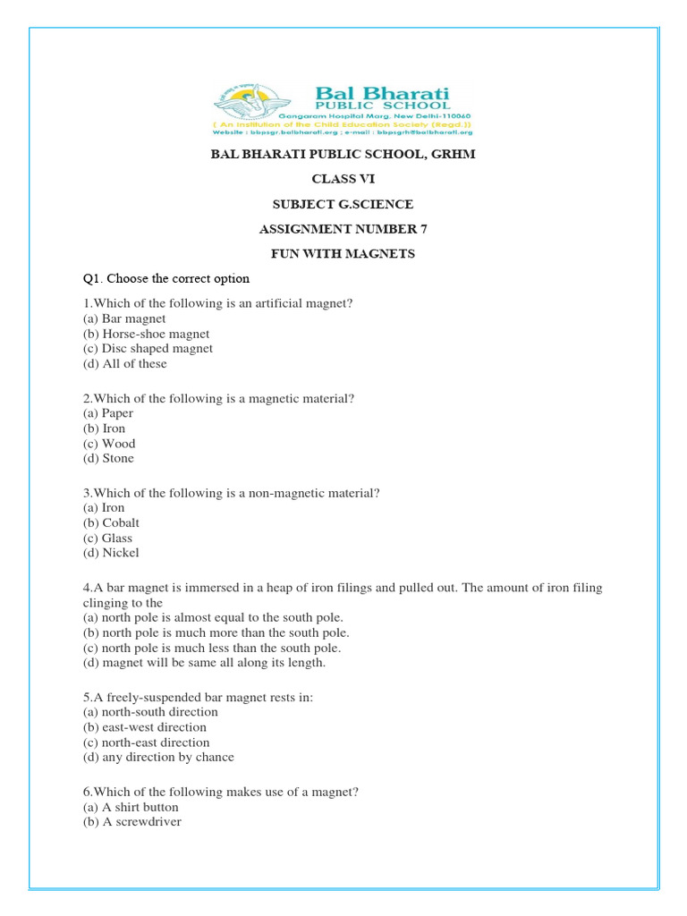 Class 6 Fun with Magnets Worksheet | PDF | Magnet | Magnetism