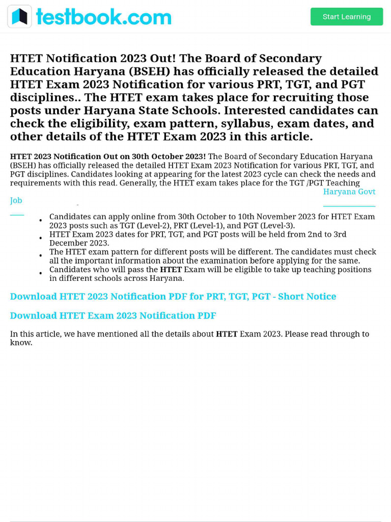 HTET Exam 2023exam Info. | PDF