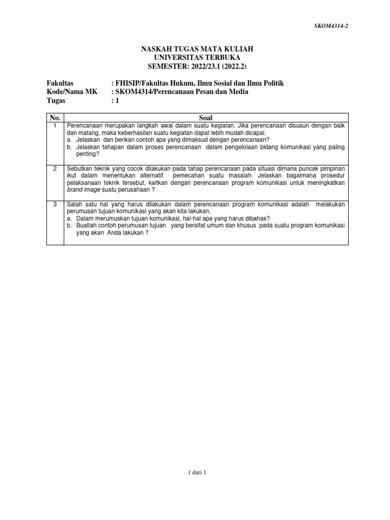 Soal Skom4314 Tmk1 2 | PDF Soal Skom4314 Tmk1 2 | PDF