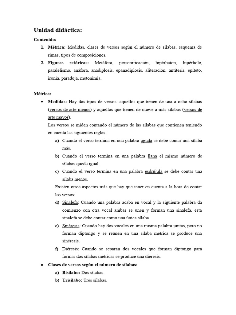 Métrica y Figuras Retóricas | PDF | Metro (poesía) | Rima