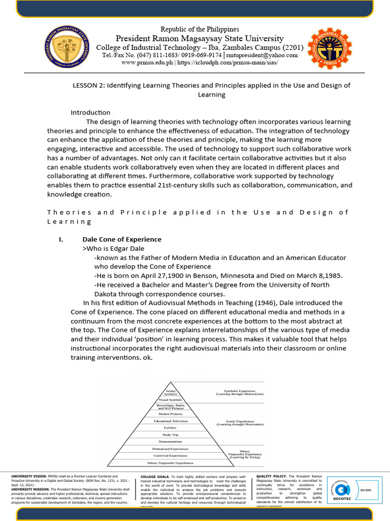 Lesson 2 Learning Theories and Principle Applies in The Use and Design ...