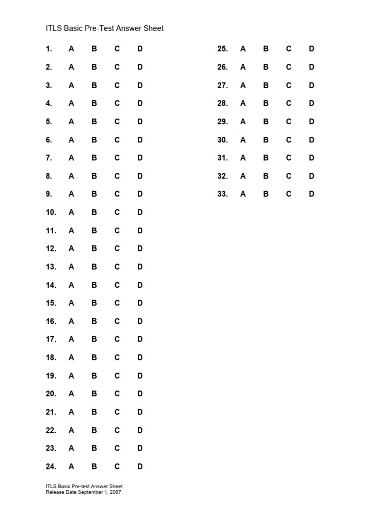ITLS Basic Pre-Test Answer Sheet | PDF