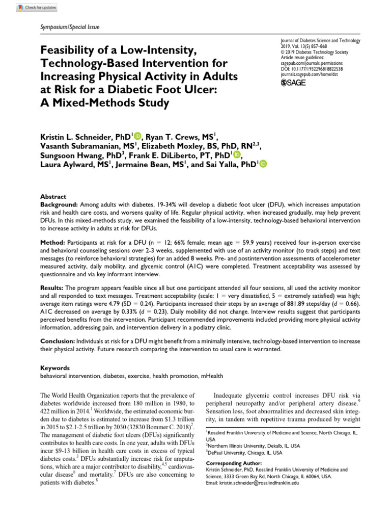 Schneider Et Al 2019 Feasibility of A Low Intensity Technology Based Intervention For Increasing ...