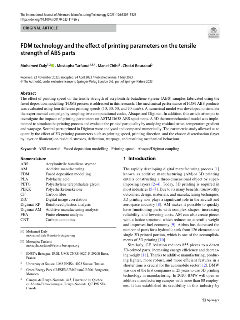 FDM Technology and The Effect of Printing Parameters On The Tensile Strength of ABS Parts | PDF ...