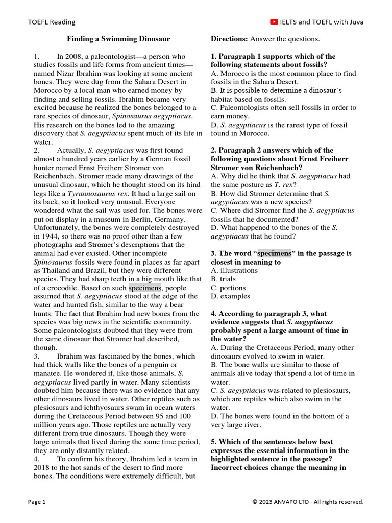 Discovering Spinosaurus: A Swimming Dinosaur | PDF | Dinosaurs ...