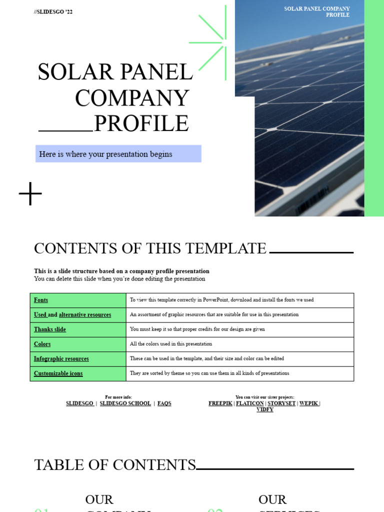 Solar Panel Company Profile by Slidesgo | PDF | Planets | Solar System
