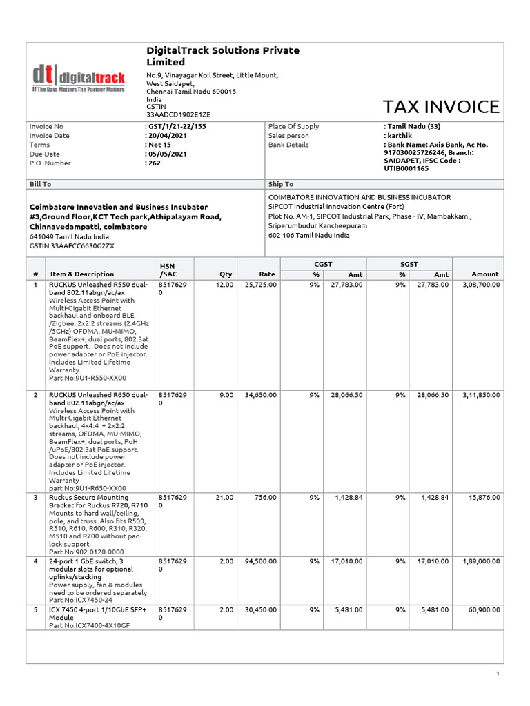 Tax Invoice for DigitalTrack Solutions | PDF | Computer Networking ...