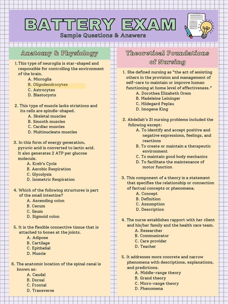 Sample Questions For Battery Exam (Q - A) | PDF | Cellular Respiration ...