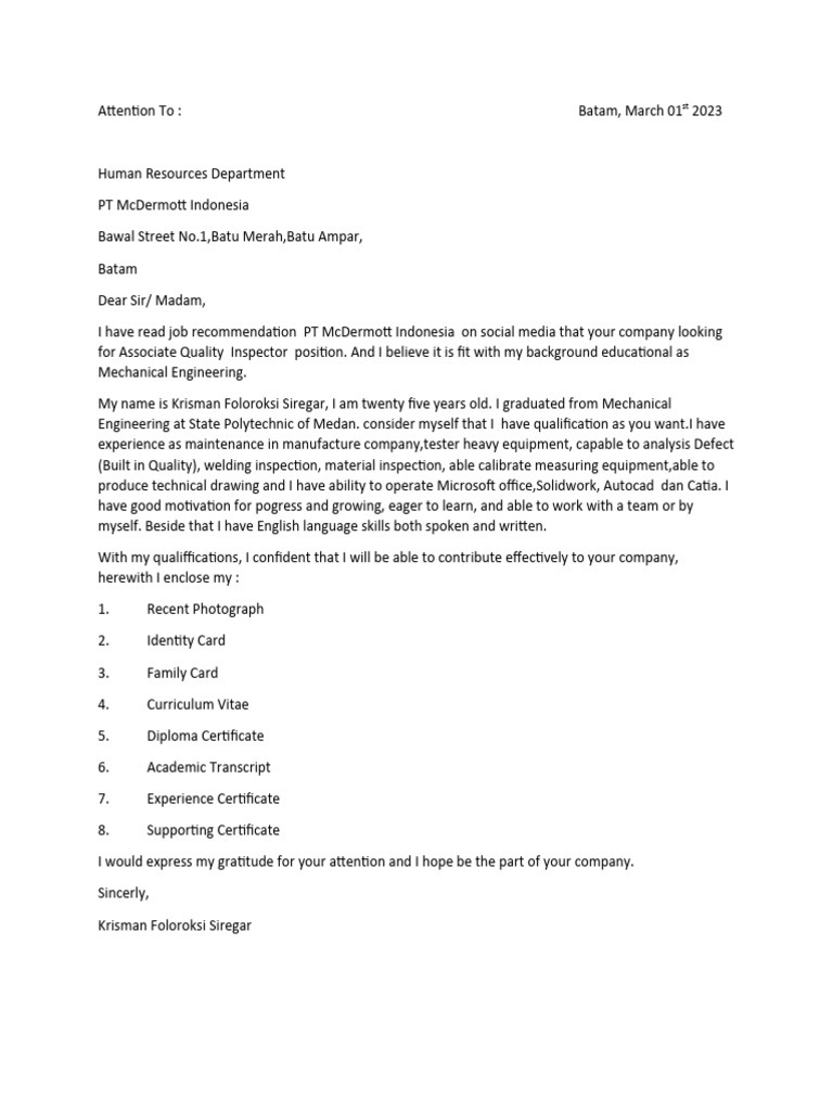 Cover Letter MC Dermott | PDF