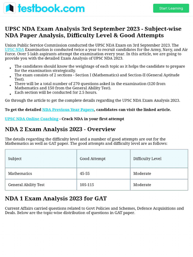 UPSC NDA Exam Analysis 3rd September 2023 - Subject-Wise NDA Paper ...