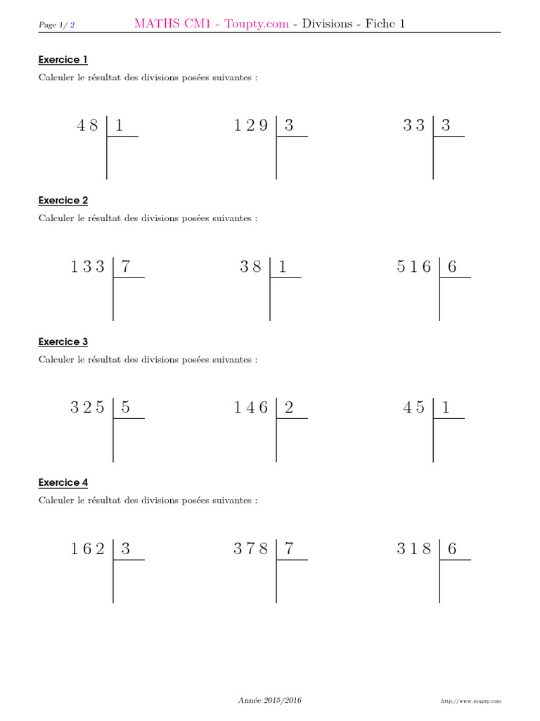 Exercices de Division CM1 à Imprimer | PDF | Méthodes et références ...