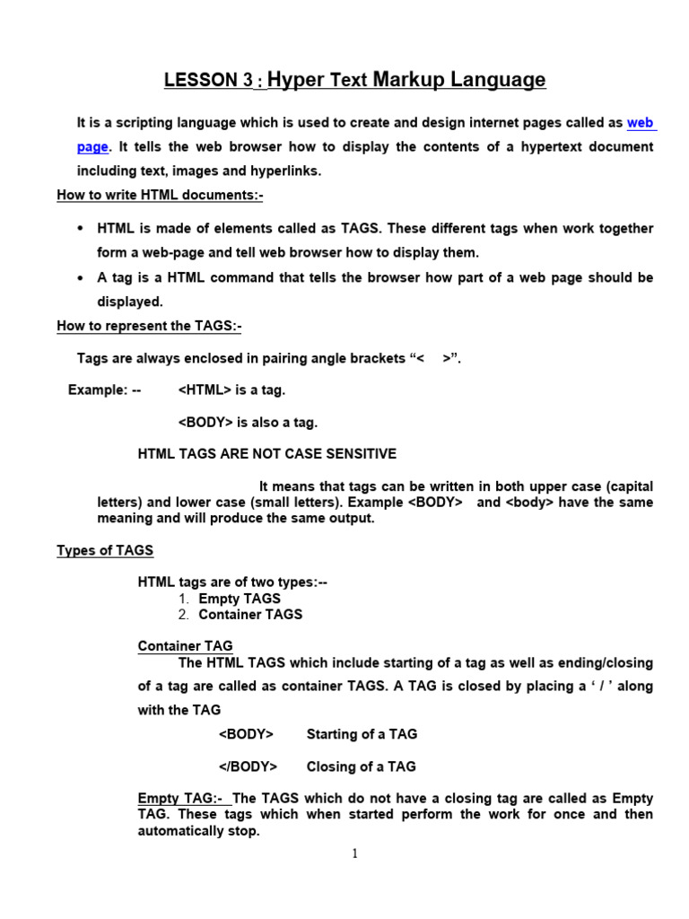 Lesson 3 HTML | PDF | Html Element | Hyperlink