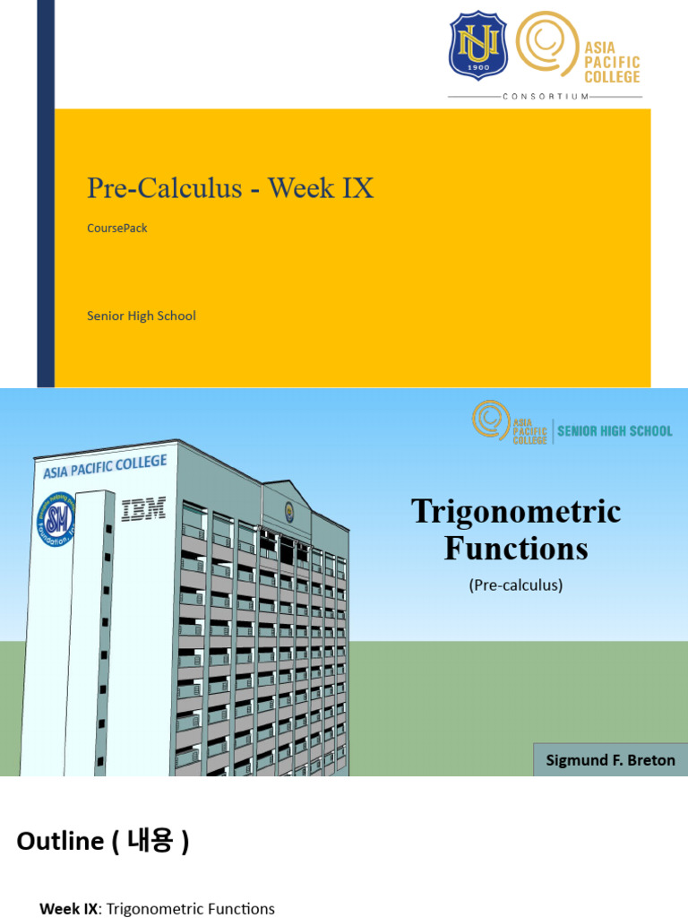 Pre-Calculus Week IX - Trigonometric Functions | PDF | Trigonometric Functions | Special Functions