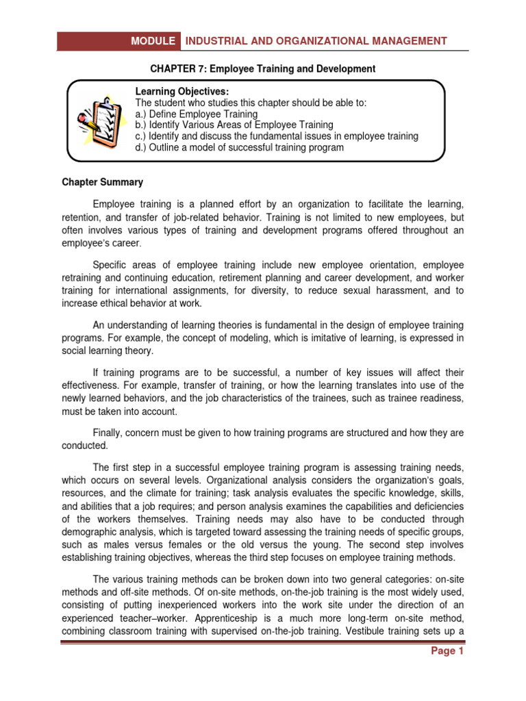 CHAPTER 7 Employee Training and Development | PDF | Industrial And ...