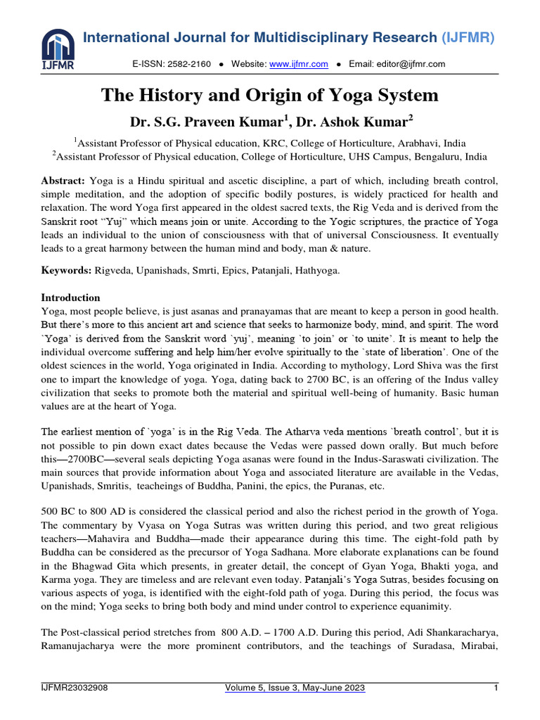 The History and Origin of Yoga System: Dr. S.G. Praveen Kumar, Dr ...